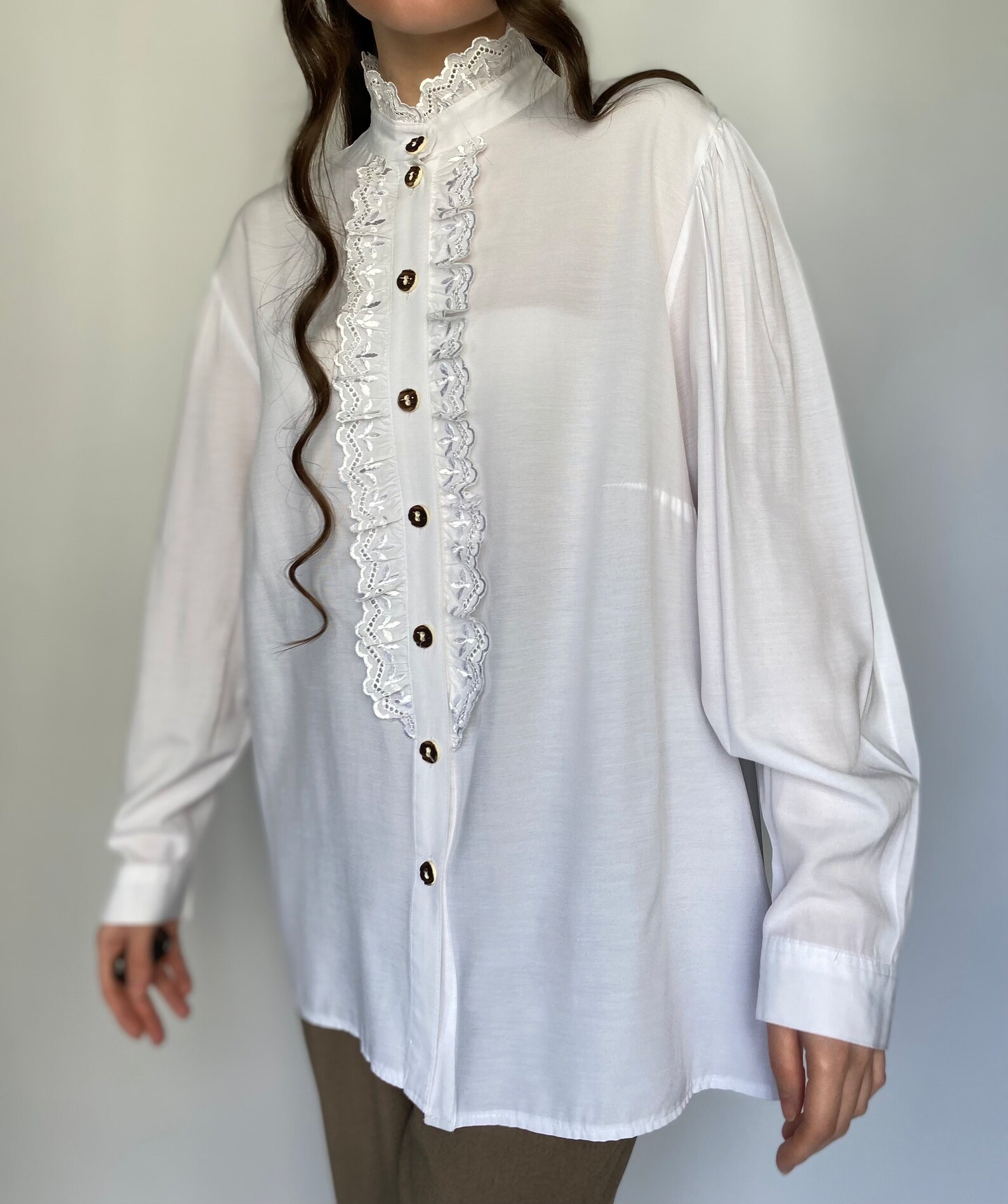 Austrian Shirt With Charming Lace, a High Collar and Buttons. It Looks ...