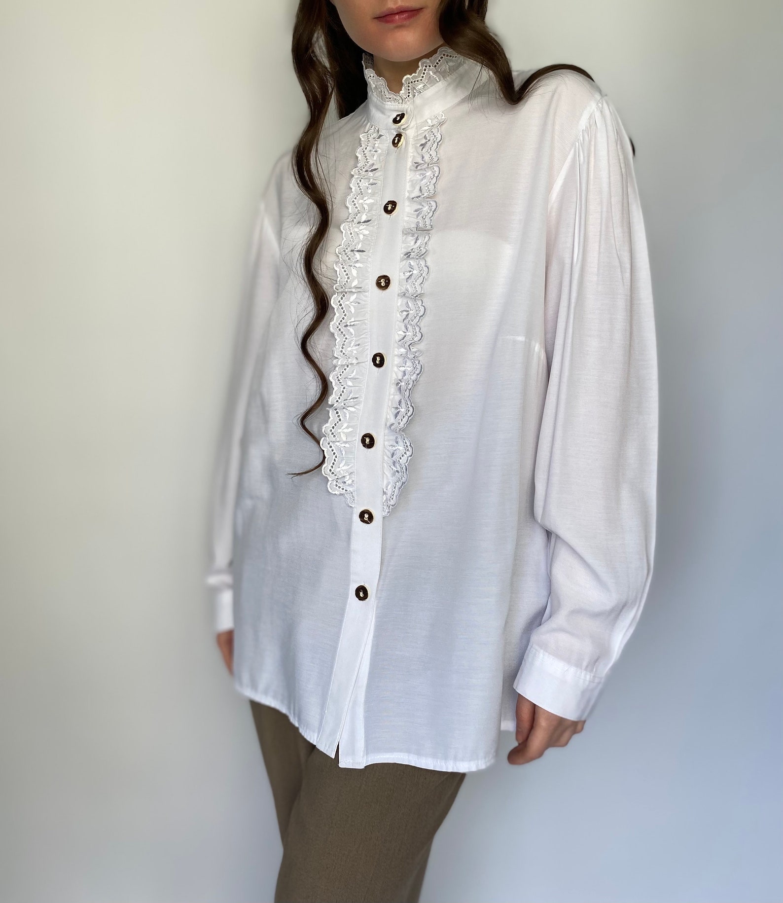 Austrian Shirt With Charming Lace, a High Collar and Buttons. It Looks ...
