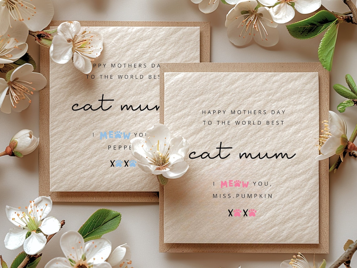 Personalised Mothers Day Card From Cat, Cute Mothers Day Card for Cat ...
