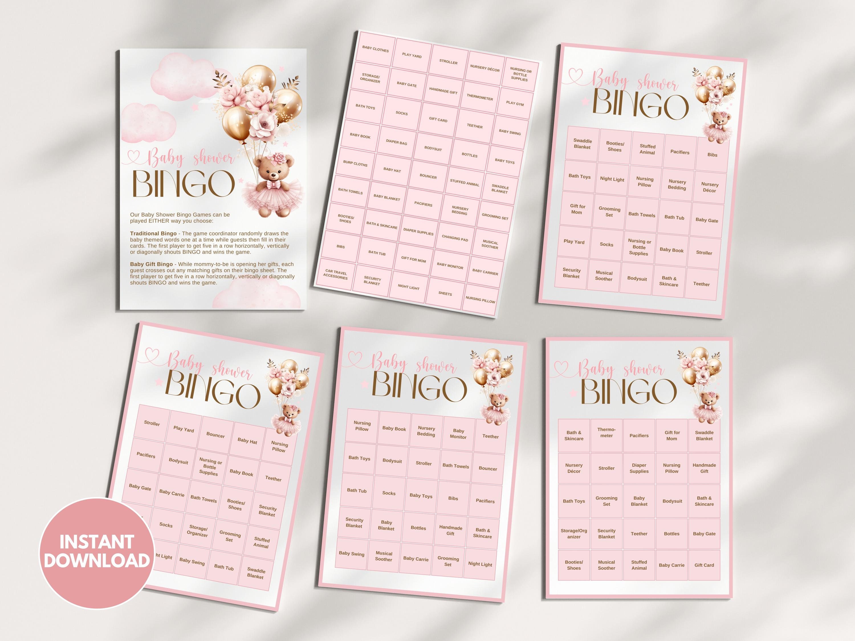 Bingo Baby Shower Game, Baby Bingo Printable, It's a Girl Baby Shower ...