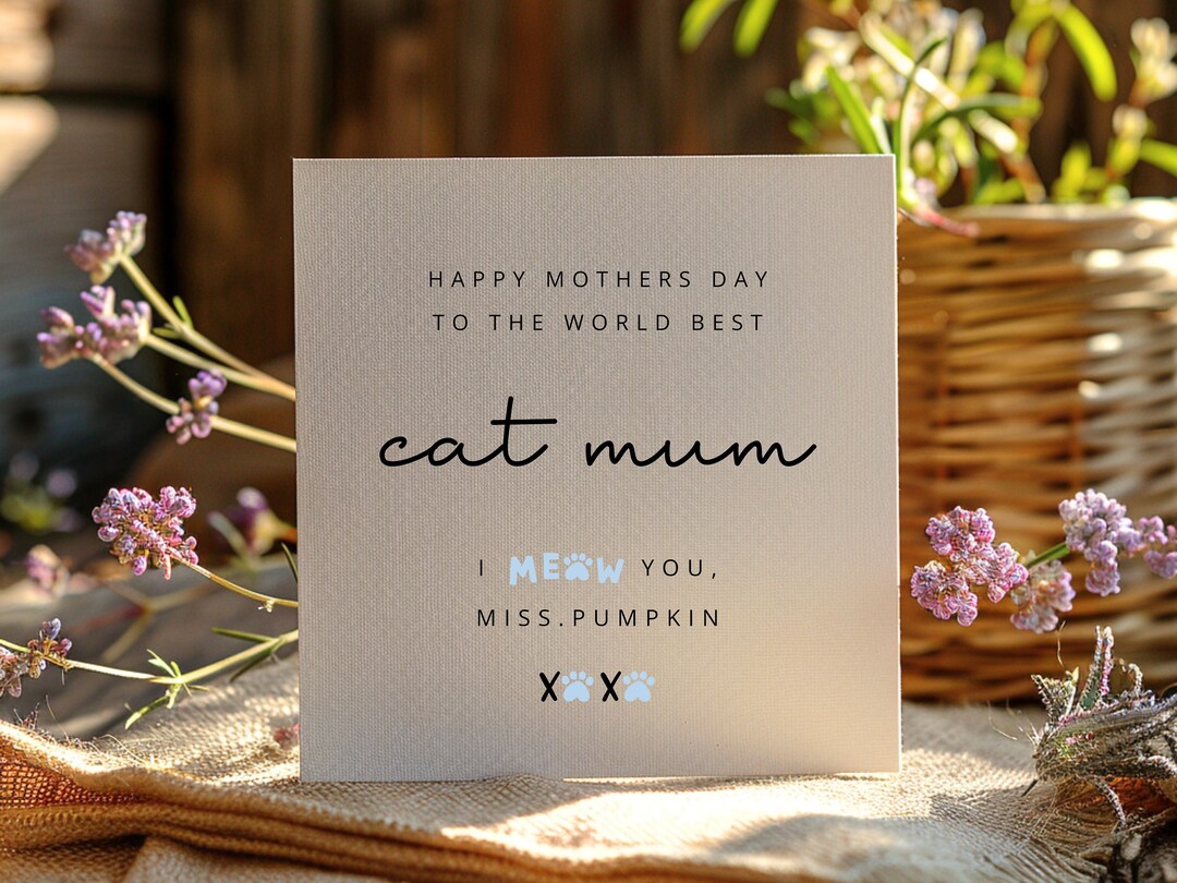 Personalised Mothers Day Card From Cat, Cute Mothers Day Card for Cat ...