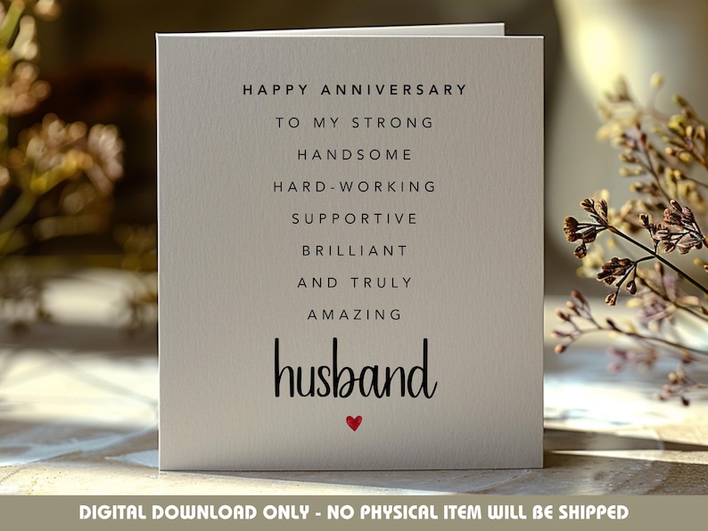 Romantic Husband Anniversary Card With Poem, Printable Anniversary Card ...