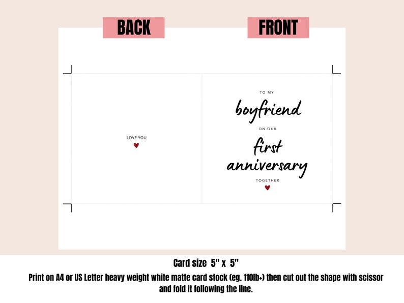 Printable Boyfriend First Anniversary Card, 1st Anniversary Card for ...