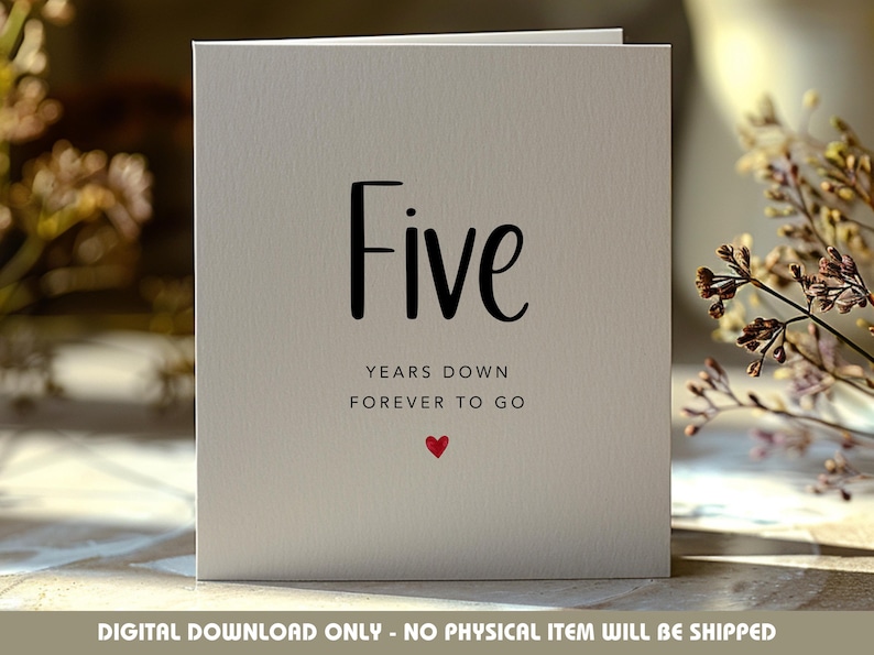 Printable Five Years Anniversary Card, Husband 5th Anniversary Card ...