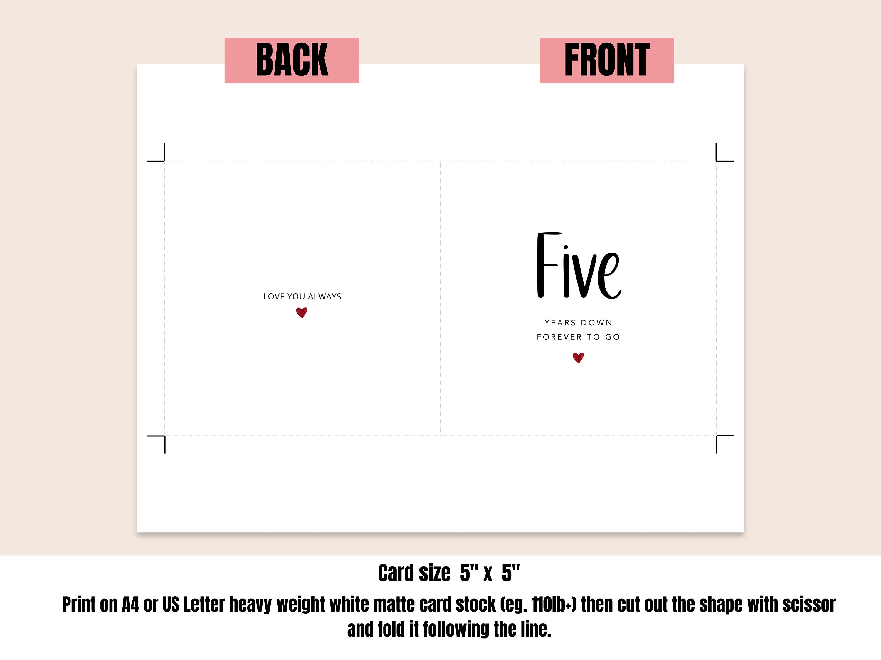 Printable Five Years Anniversary Card, Husband 5th Anniversary Card ...