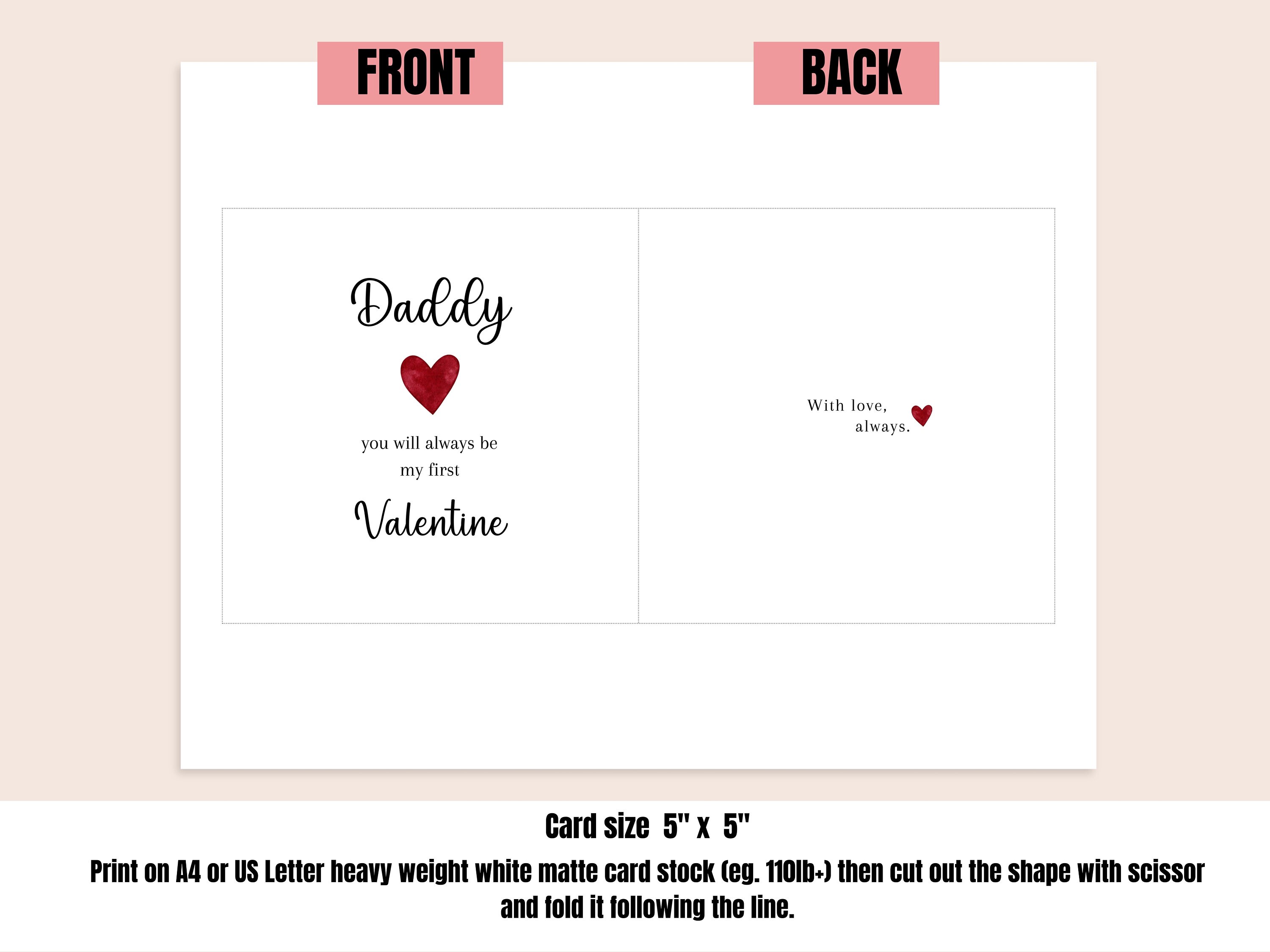 Printable Valentine's Day Card for Daddy, First Time Dad Cute Valentine ...