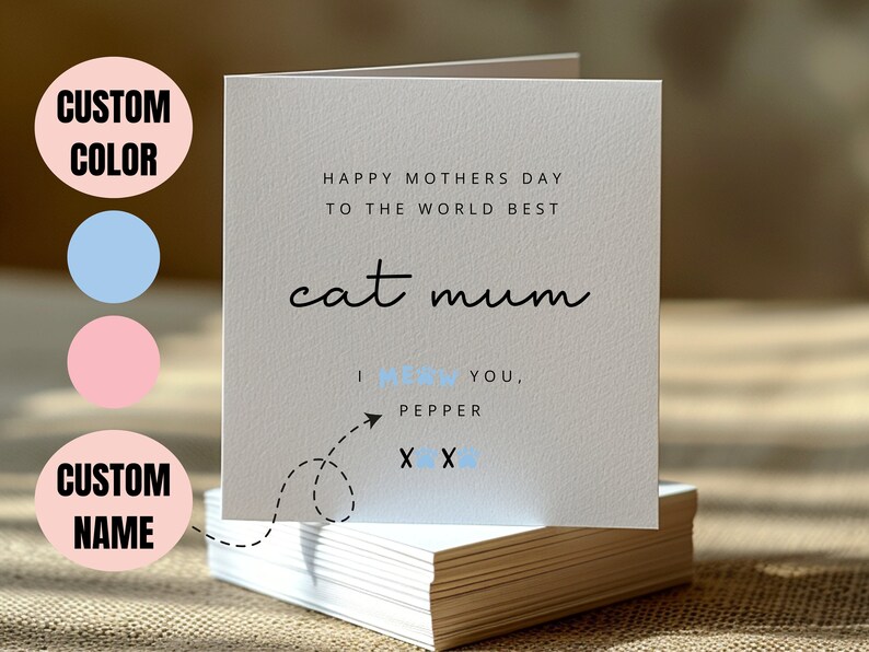 Personalised Mothers Day Card From Cat, Cute Mothers Day Card for Cat ...