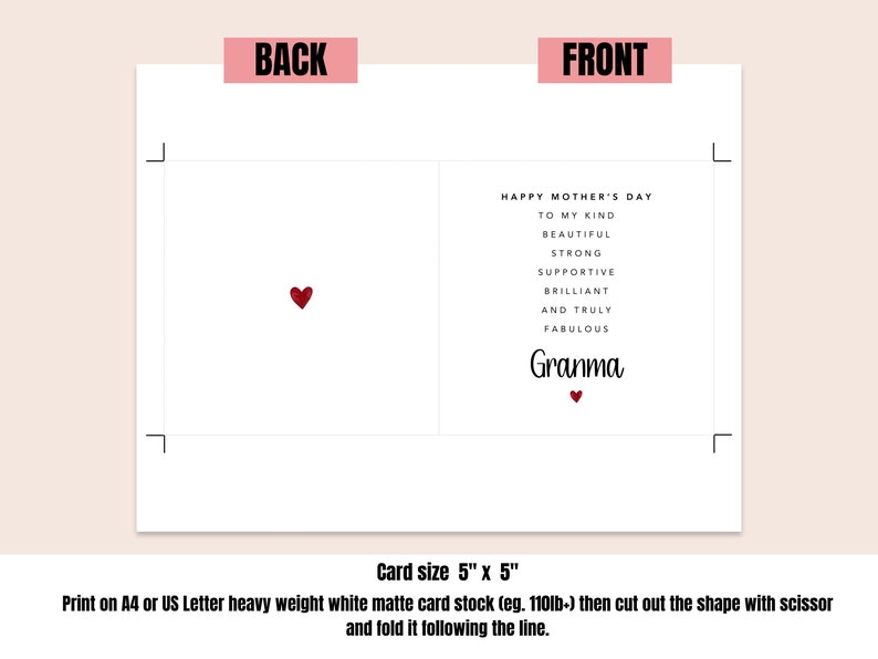 Printable Best Grandma Mothers Day Card, From Granddaughter, Cute Happy ...