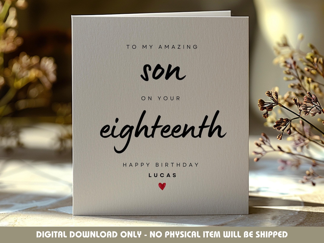 Personalized Son 18th Birthday Card, Custom Son 18 Years Old Birhtday ...