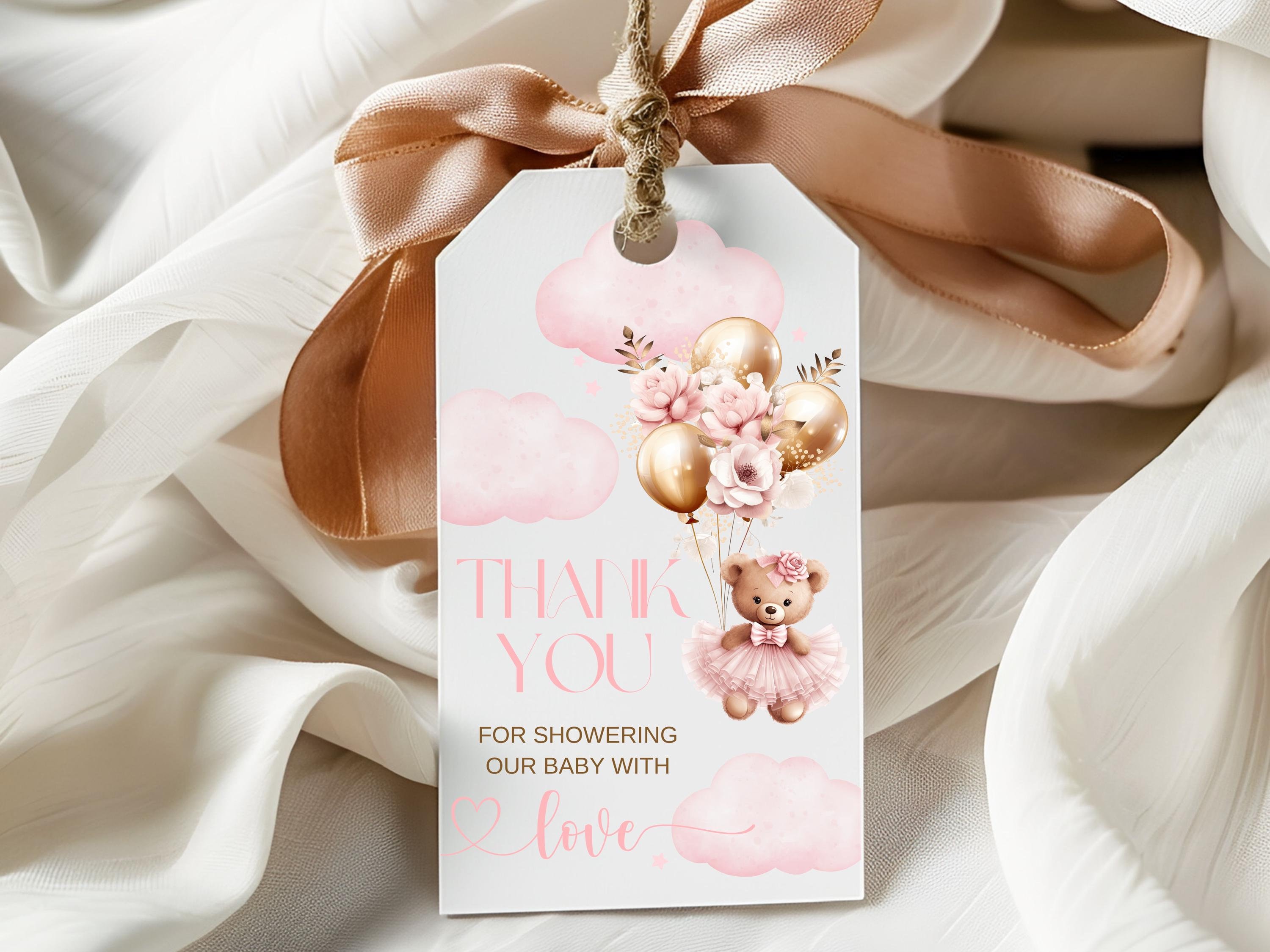 Teddy Bear Favor Tags, Cute Pink Teddy Bear Baby Shower Tags, Favour ...