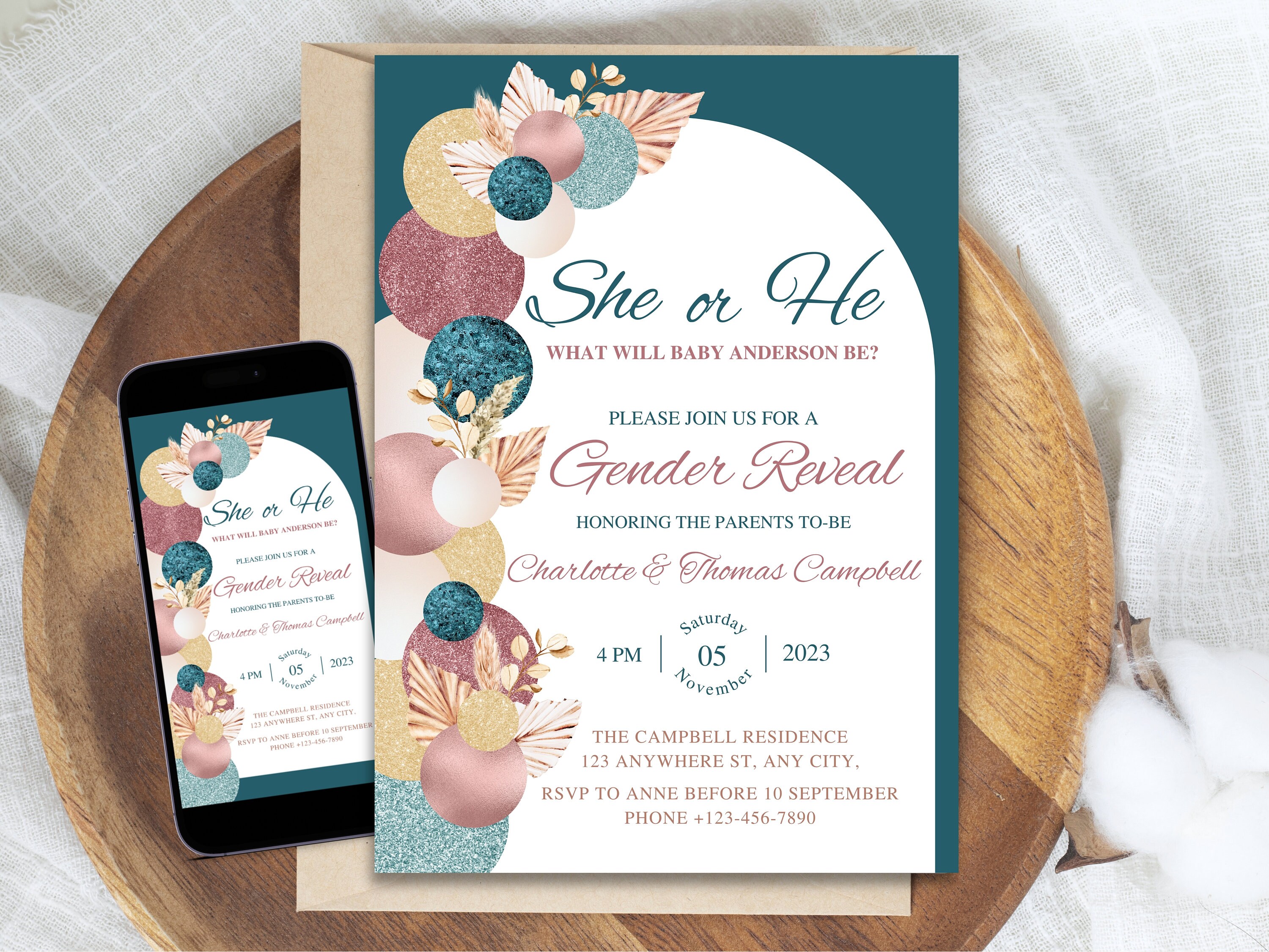 CUSTOM Gender Reveal Invitation, She or He Gender Reveal Invite ...
