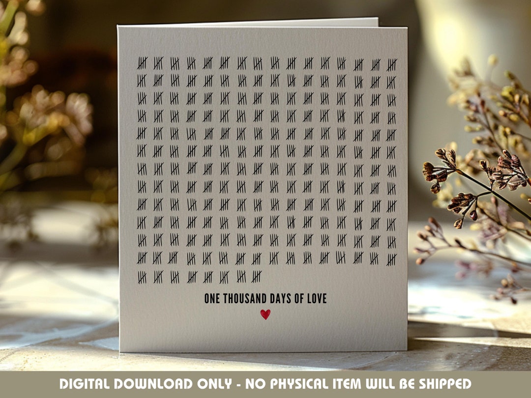 1000 Days Anniversary Card, Thousand Days of Love Printable Card, One ...