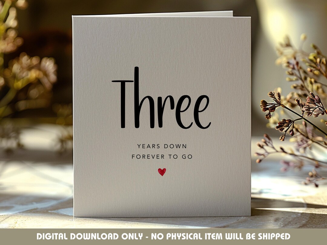 Printable Three Years Anniversary Card, Husband Anniversary Card, 3rd ...