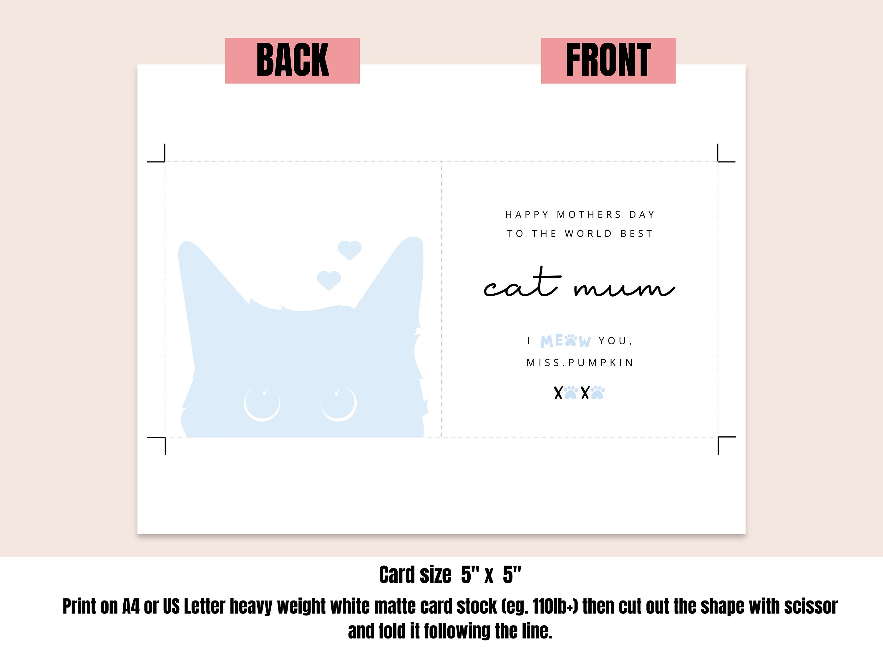 Personalised Mothers Day Card From Cat, Cute Mothers Day Card for Cat ...