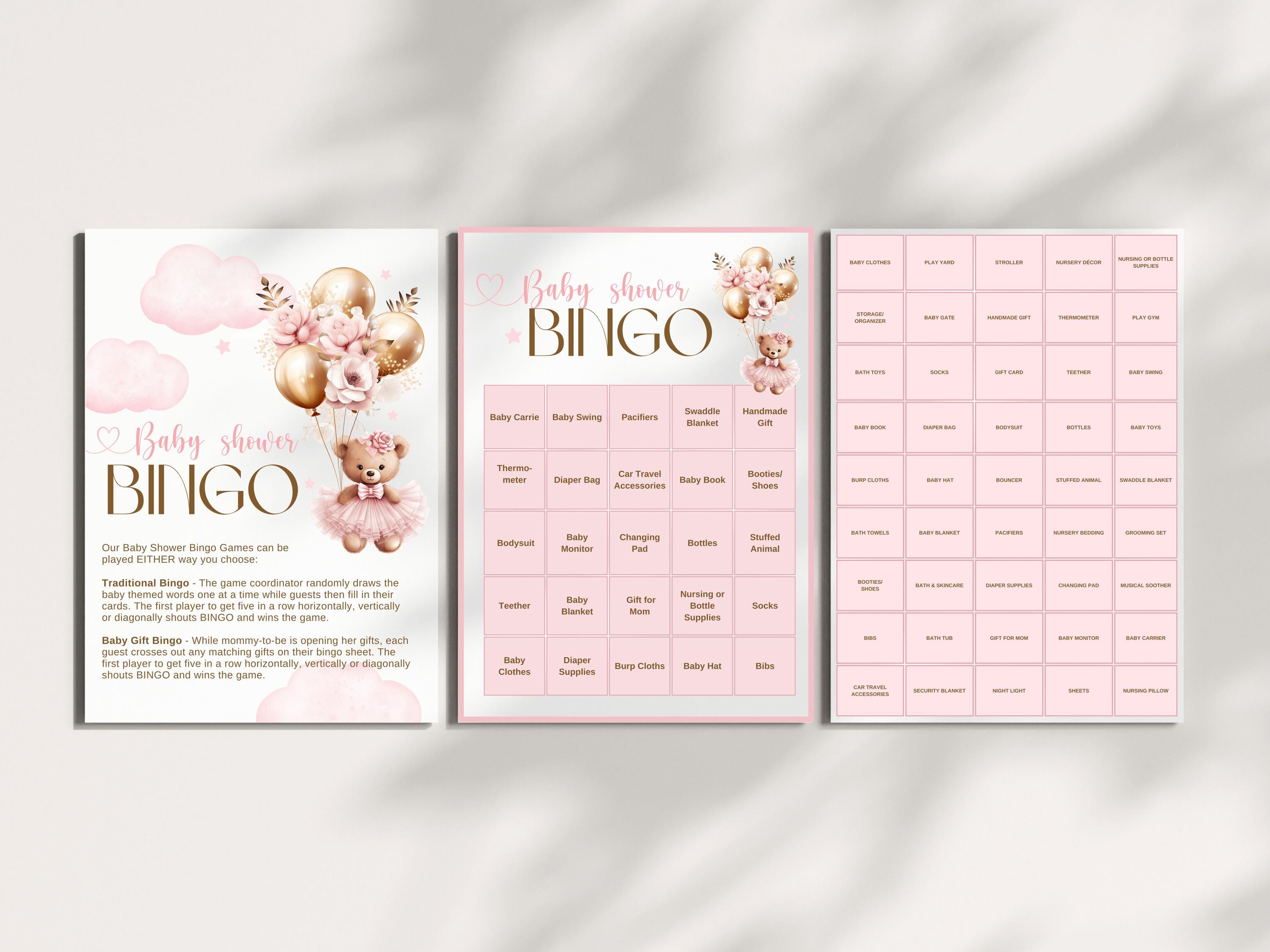 Bingo Baby Shower Game, Baby Bingo Printable, It's a Girl Baby Shower ...