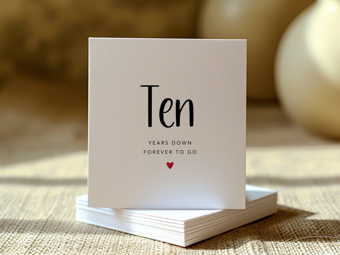 Printable 10th Anniversary Card, Minimalist Design, Digital Download ...