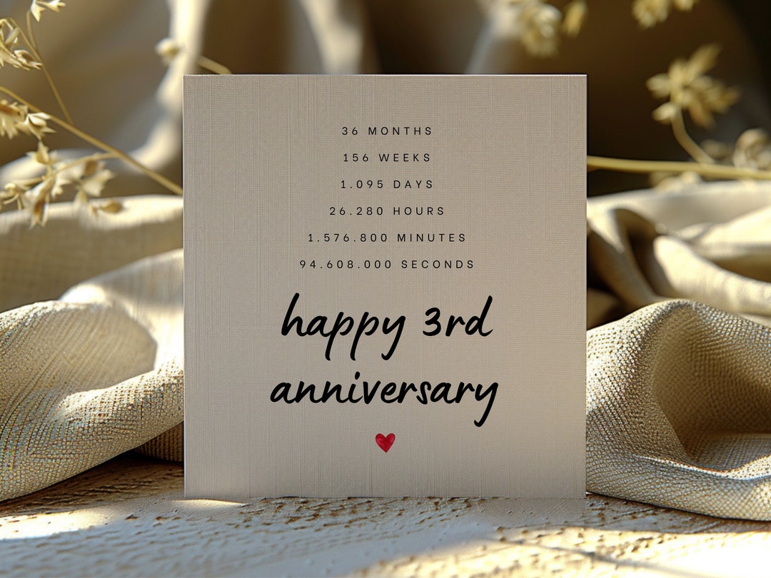 Printable 3rd Anniversary Card for Wife / Husband, Third Anniversary ...
