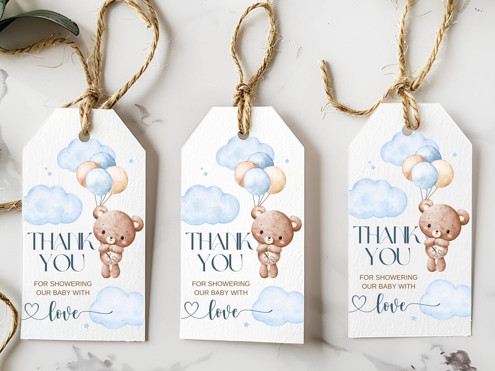 Teddy Bear Favor Tags, Cute Blue Teddy Bear Baby Shower Tags, Favour ...