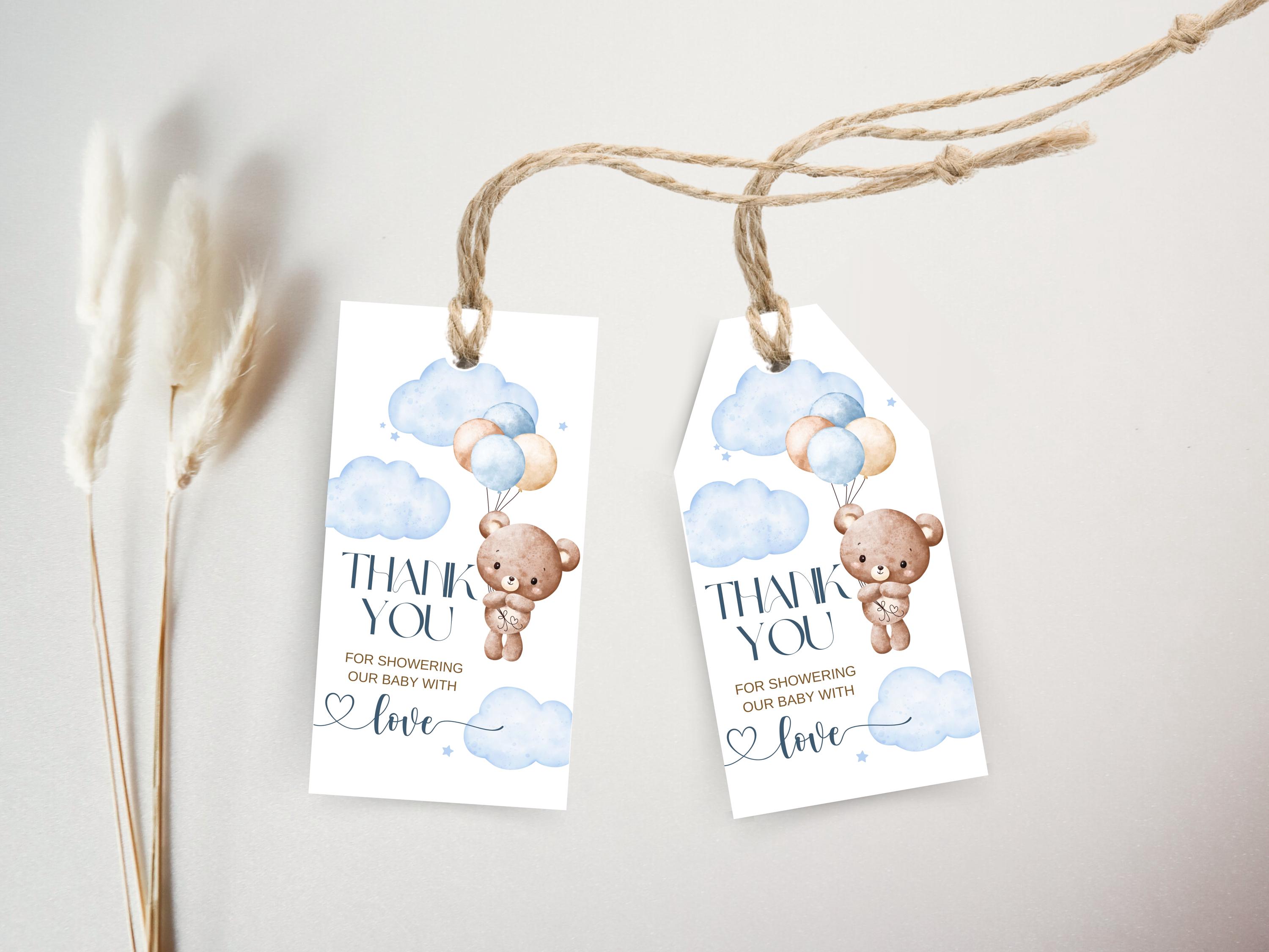 Teddy Bear Favor Tags, Cute Blue Teddy Bear Baby Shower Tags, Favour ...