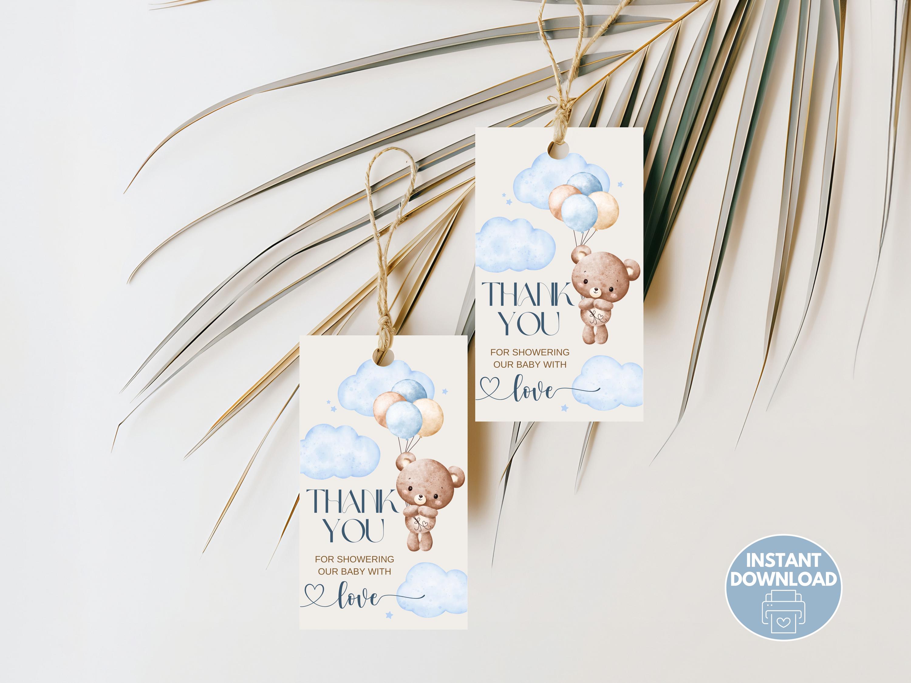 Teddy Bear Favor Tags, Cute Blue Teddy Bear Baby Shower Tags, Favour ...