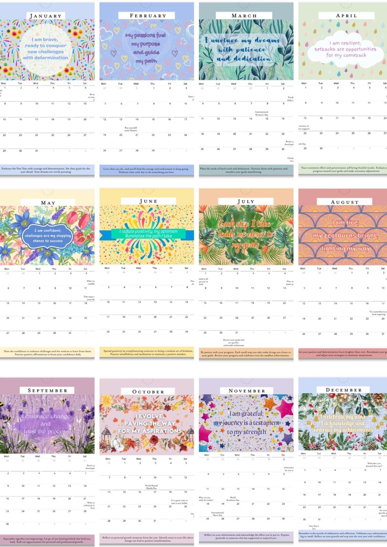 Positive Mindset Wall Calendar 2024 Motivational Goal Planning - Etsy