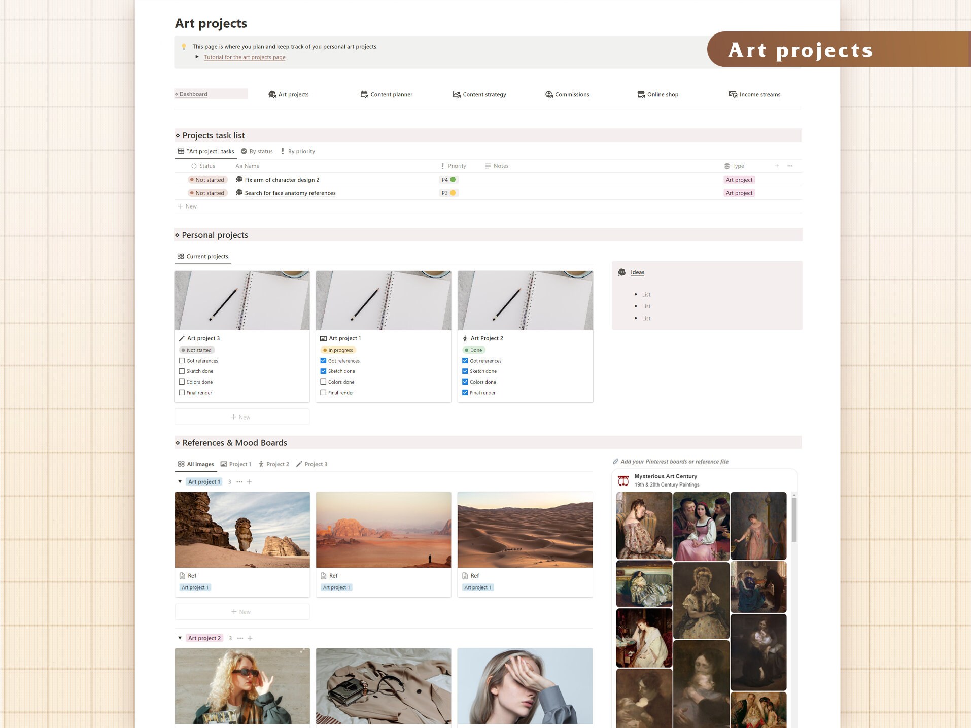 Notion Art Business Tracker, Commission Planner, Content Planner, Art ...