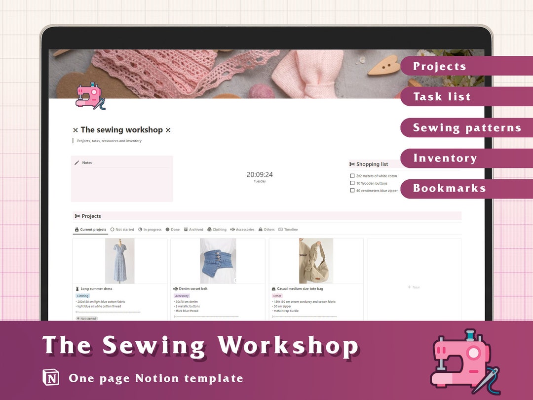 Notion Sewing Projects Manager Template, Sewing Planner, Art Project Tracker, Task Management ...