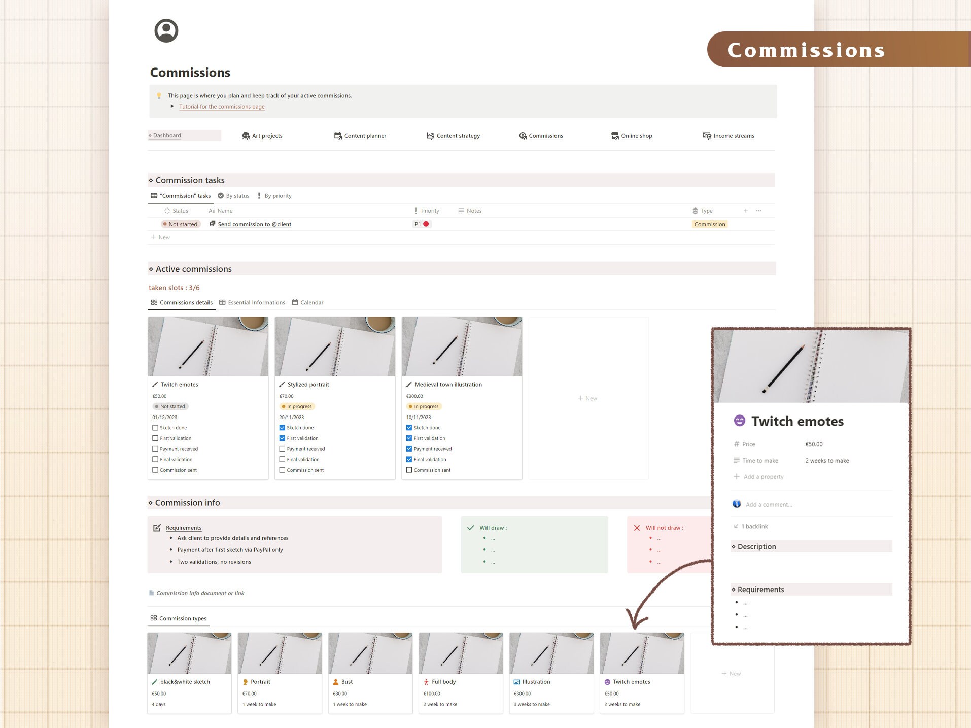 Notion Art Business Tracker, Commission Planner, Content Planner, Art ...