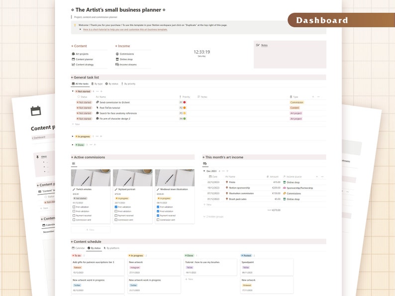 Notion Art Business Tracker, Commission Planner, Content Planner, Art ...