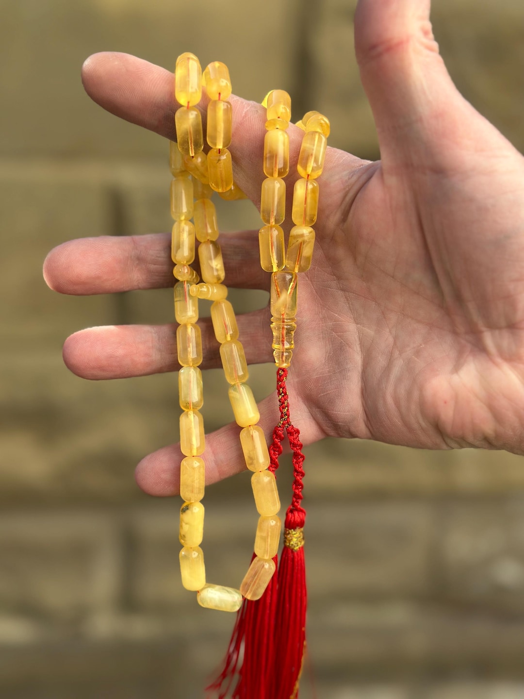 Royal Baltic Amber Islamic Prayer, 45 Barrel Shape Beads, 36.7g Rosary ...