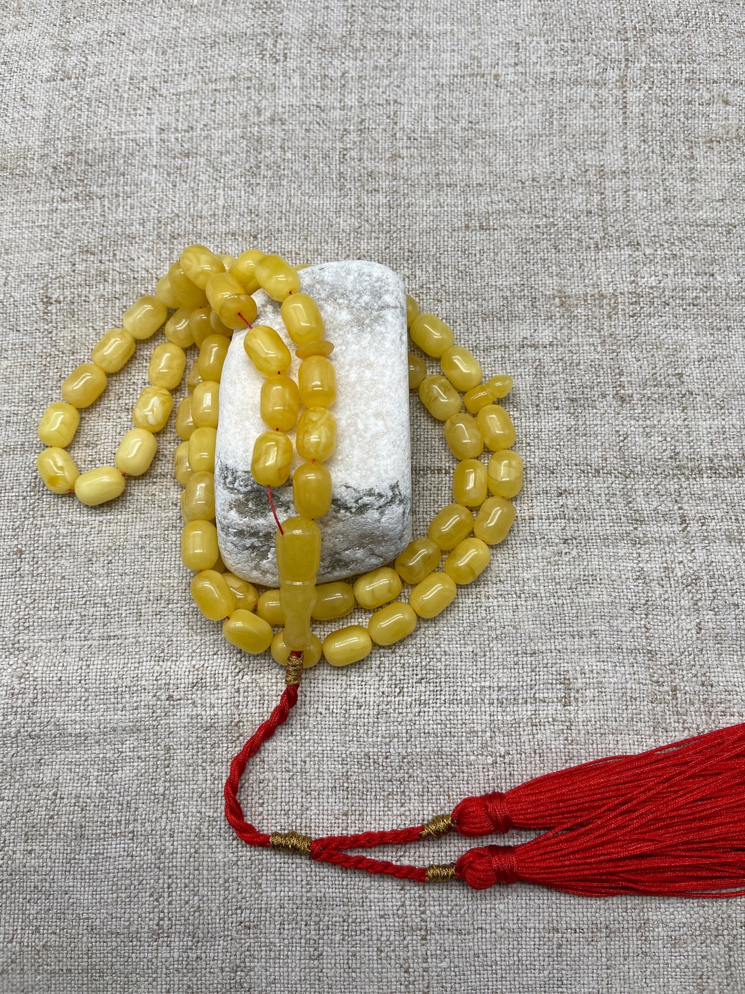 Royal Baltic Amber Islamic Prayer, 66 Barrel Shape Beads, 51.7g Rosary ...