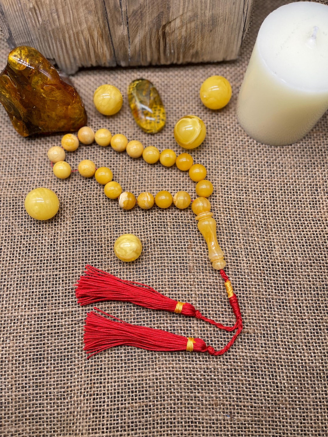 Royal Baltic Amber Islamic Prayer, 19 Round Shape Beads, 31.3g Rosary ...