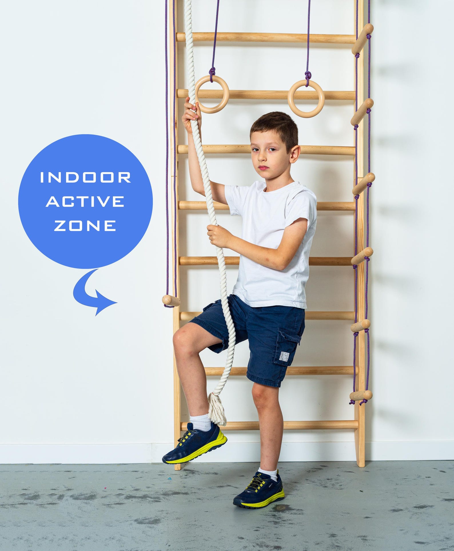 Wooden Swedish Sport Ladder With Adjustable Pull-up Bar and Rope ...