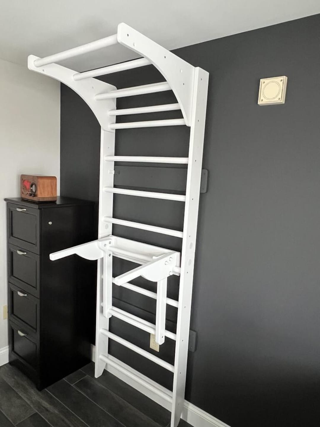 Wooden White Sport Ladder With Dip Bar and Pull up Bar - Swedish Ladder ...