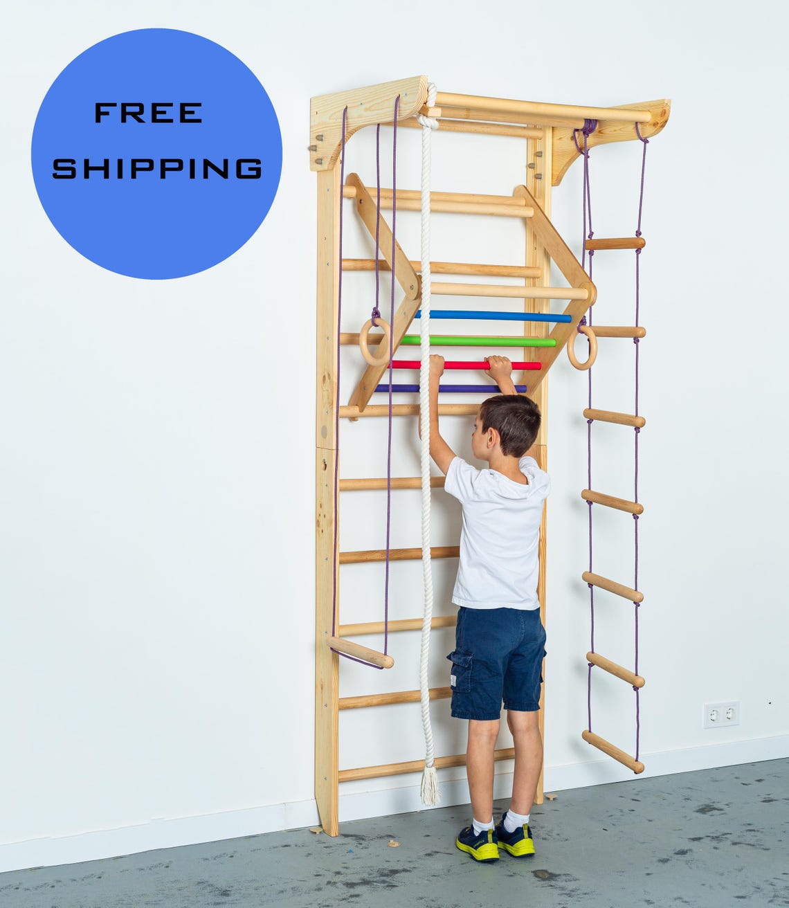 Sport Ladder With Fixed Pull-up Bar, Rope Attachments and Monkey ...