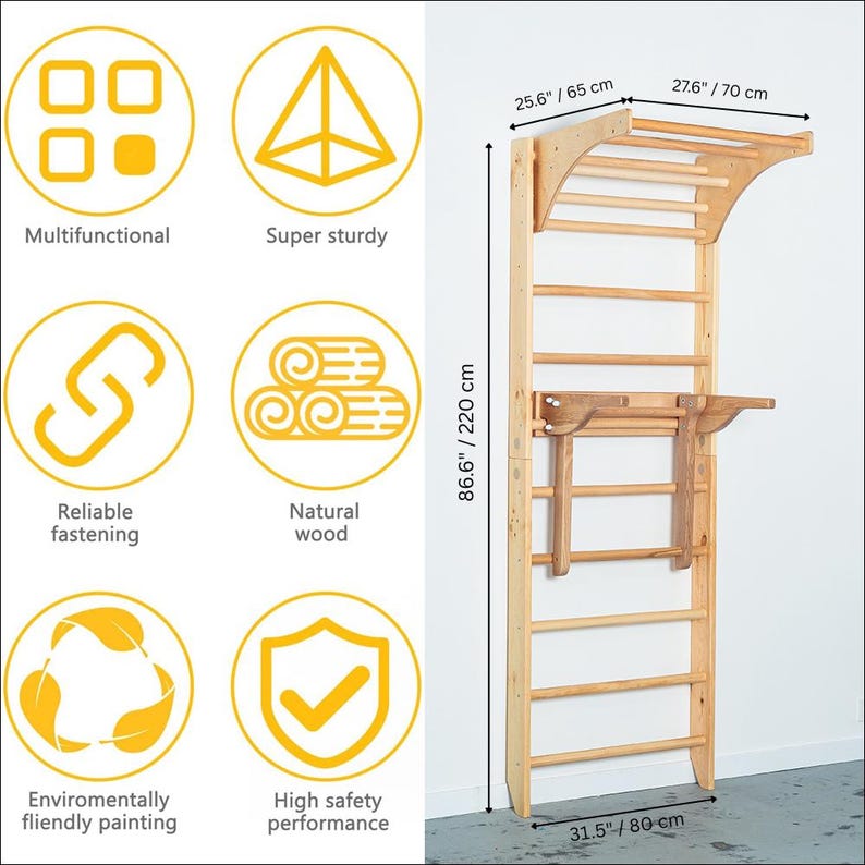Wooden Indoor Climbing Ladder for Adults – Wall-mounted Swedish Ladder ...