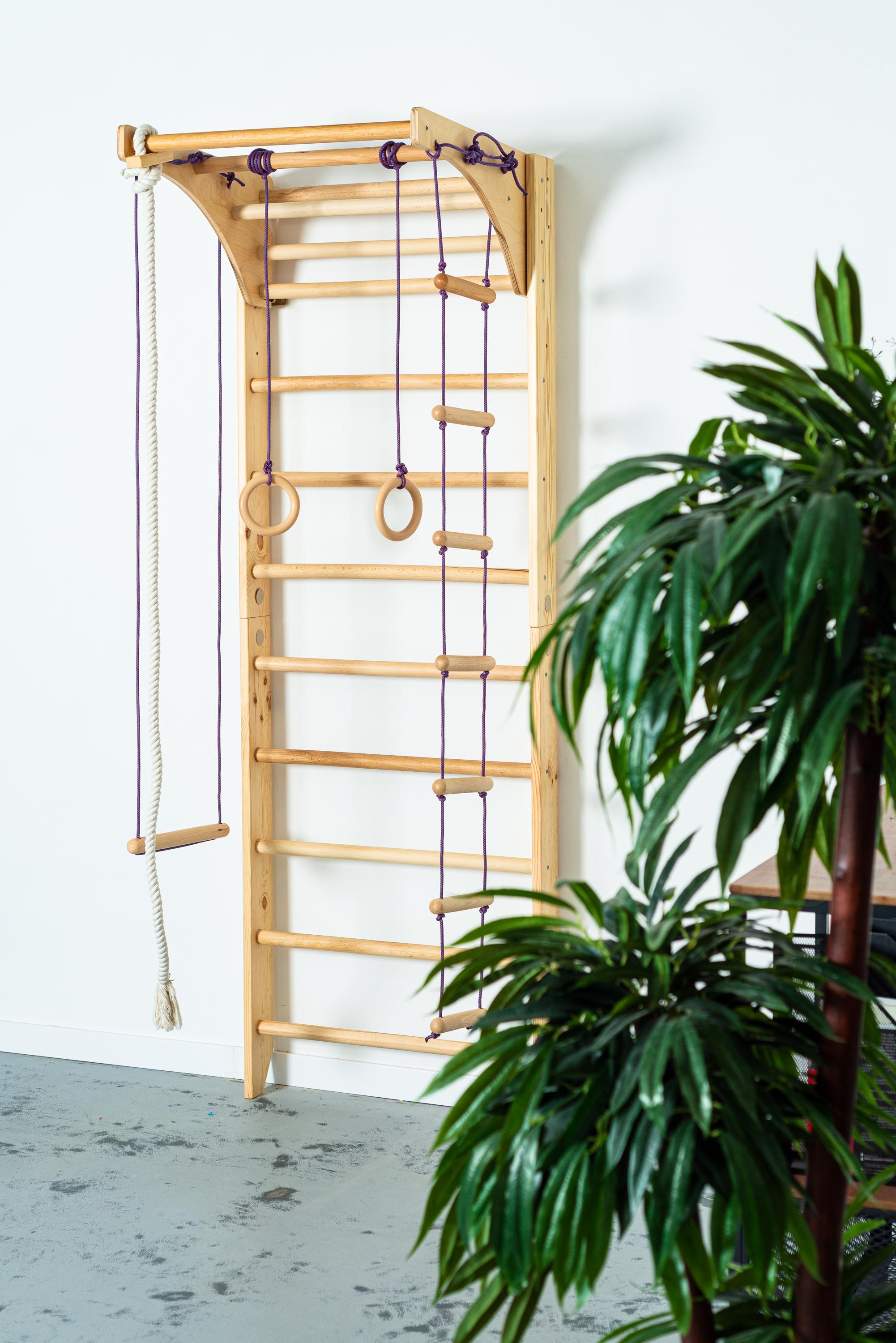 Wooden Swedish Sport Ladder With Adjustable Pull-up Bar and Rope ...