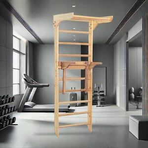 Multifunctional Wooden Sport Ladder With Pull-up and Dip Bars for Home ...