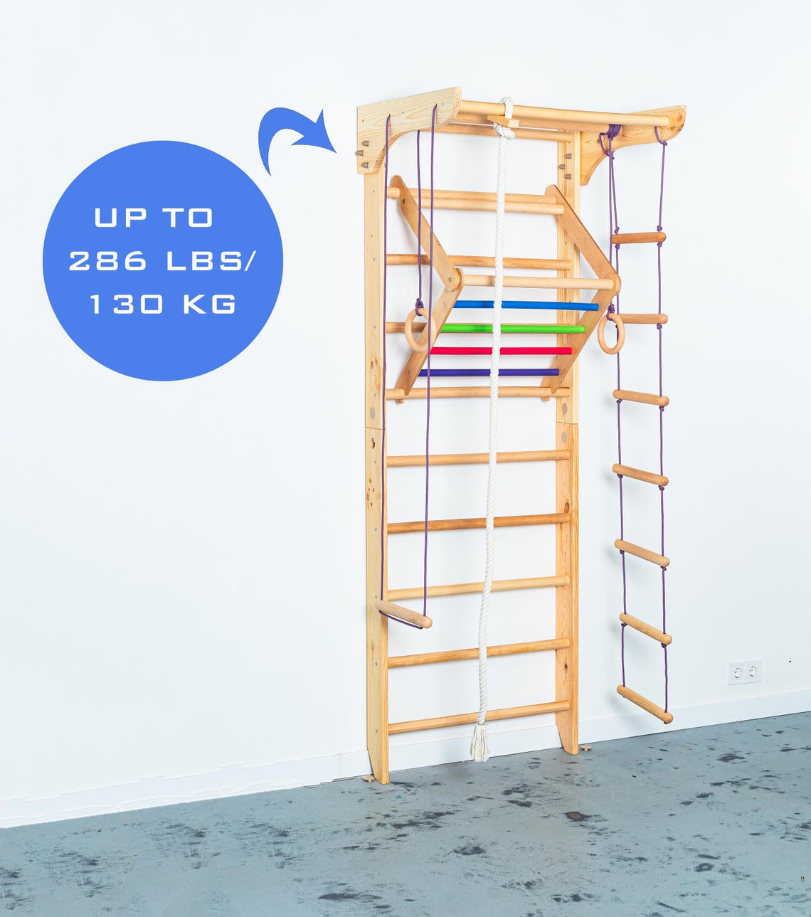 Sport Ladder With Fixed Pull-up Bar, Rope Attachments and Monkey ...