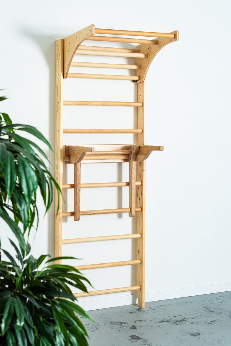 Wooden White Sport Ladder With Dip Bar and Pull up Bar - Swedish Ladder ...