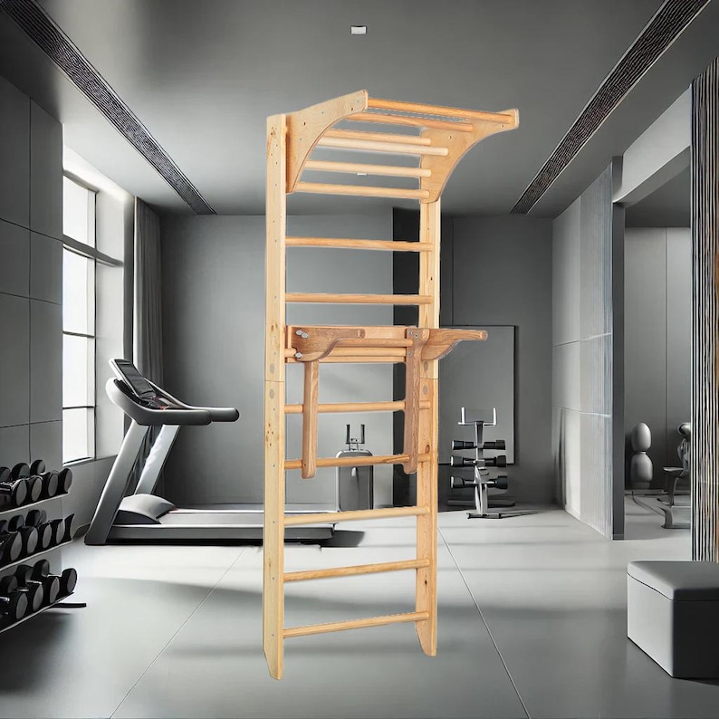 Multifunctional Wooden Sport Ladder With Pull-up and Dip Bars for Home ...