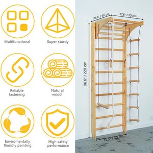 Wooden Swedish Sport Ladder With Adjustable Pull-up Bar and Rope ...