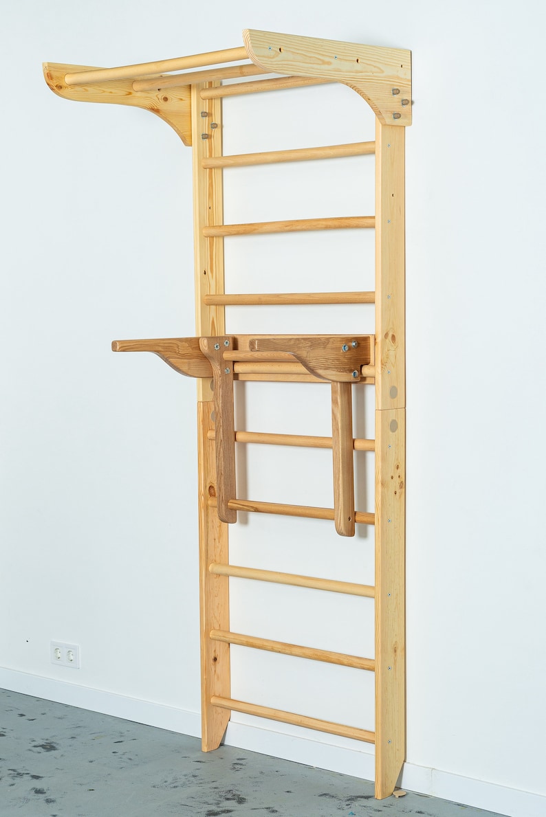 Wooden White Sport Ladder With Dip Bar and Pull up Bar - Swedish Ladder ...