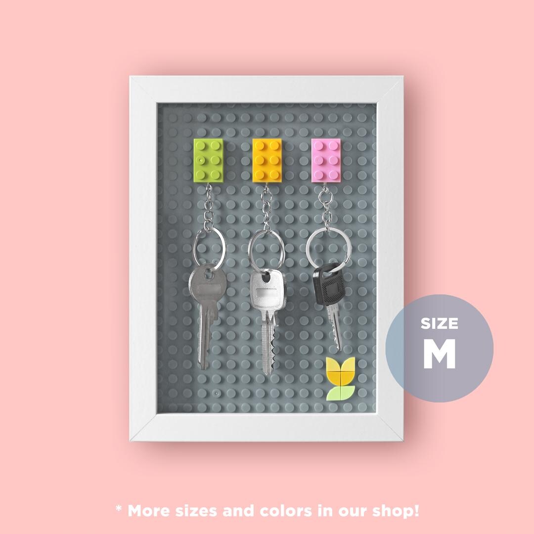 Lego Compatible Key Holder, Oak Effect Frame, Wall Mounted Keyring ...