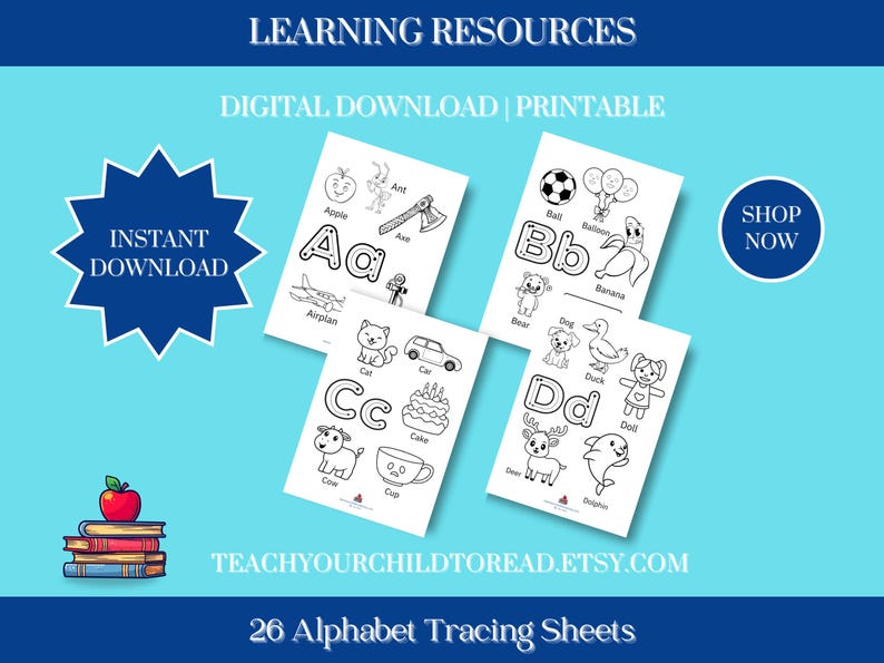Alphabet Colouring and Tracing Sheets for Young Kids Children Instant ...