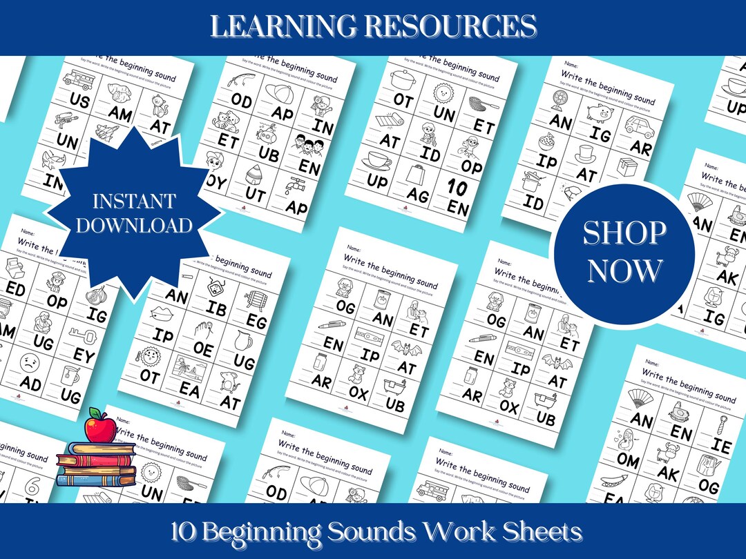 Beginning Sounds CVC Work Sheets for Young Kids Children Instant ...