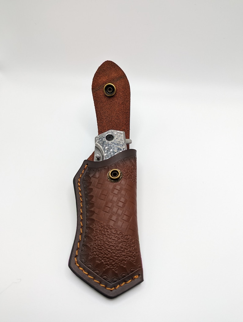 Handmade Leather Folding Knife Sheath: Embossed Cowhide With Turquoise ...