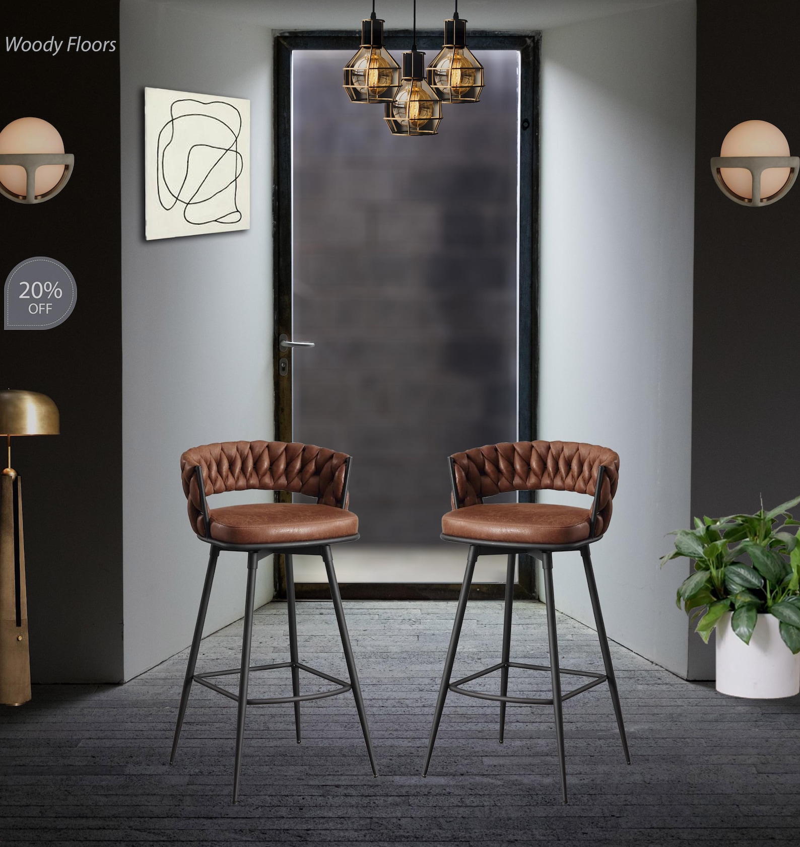 Set of 2 Counter Height Bar Stools, 180 Swivel Suede Fabric 26" Chairs ...
