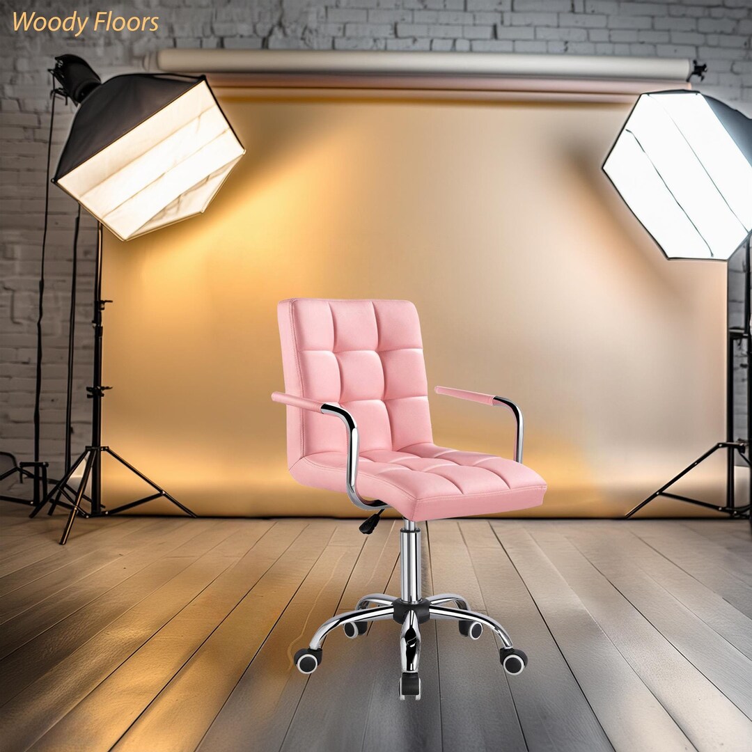 Pink Desk Chair With Wheels, Swivel Chair With Armrests, Leather Chair ...