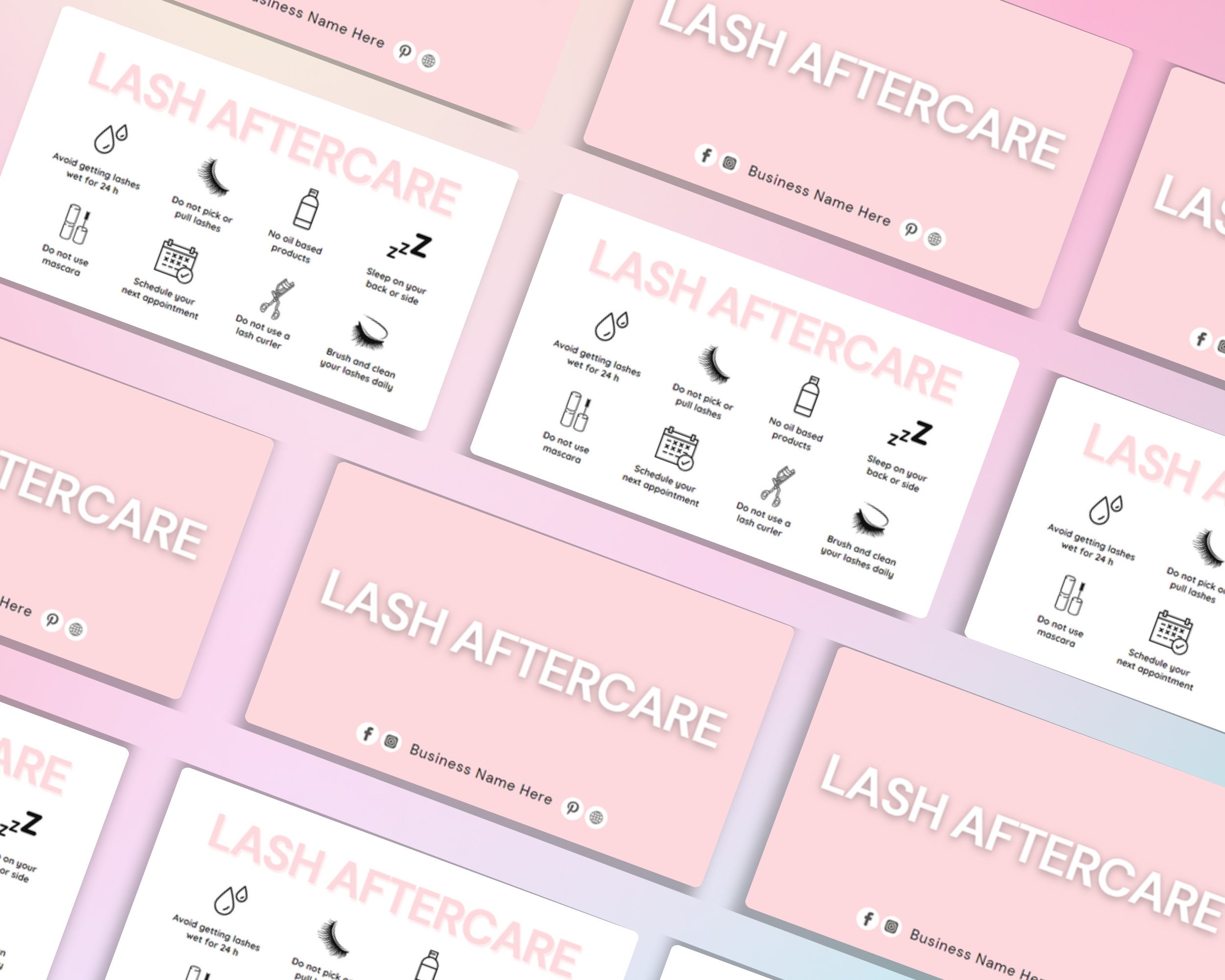 Lash Aftercare Card Template, Printable Eyelash Care Cards, Lash Care ...